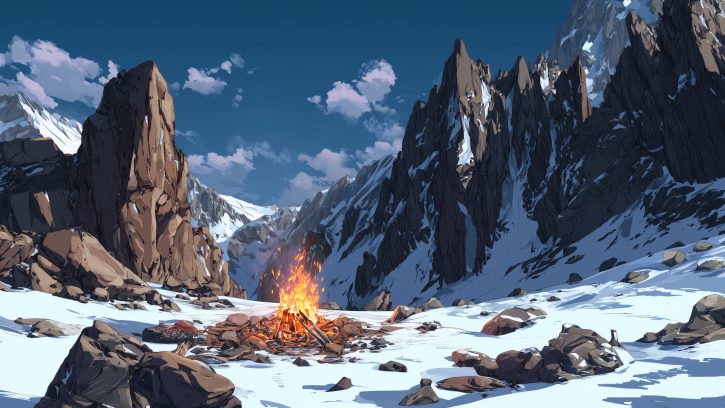 Snowfield bonfire, 4 pictures – free images | Sozaimura